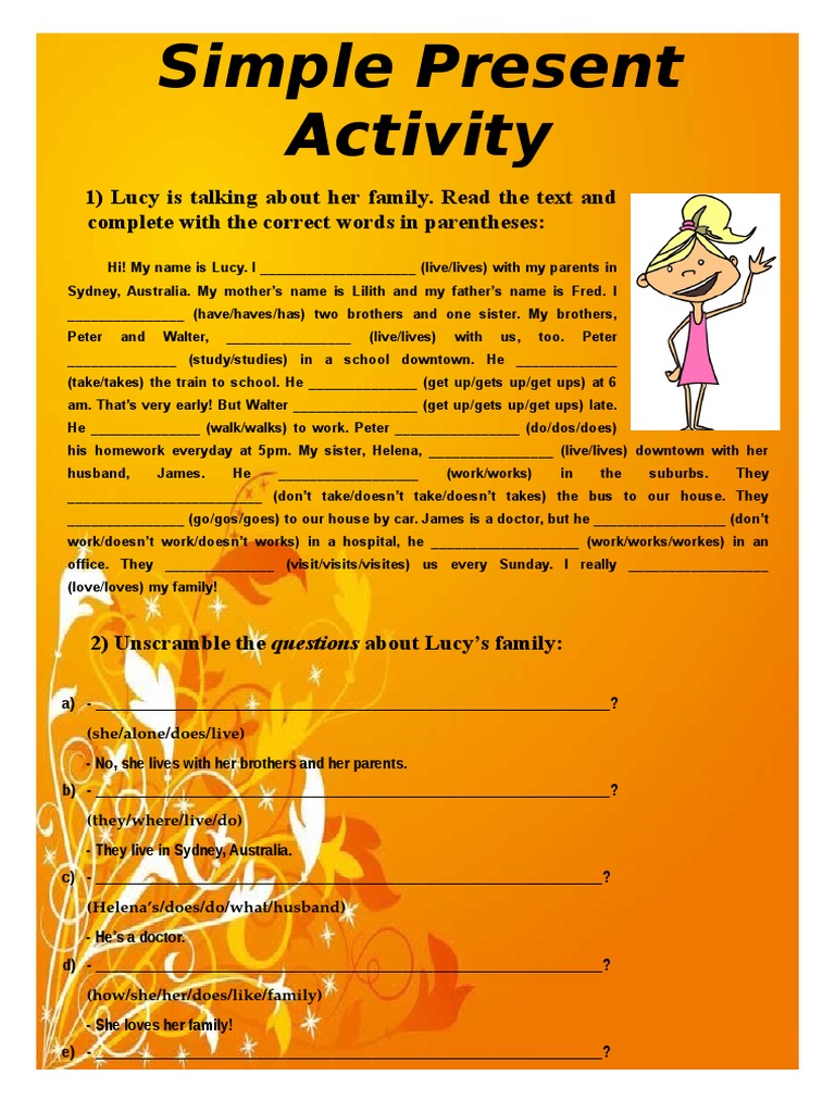 Simple Present Family Activity Worksheet | PDF | Language Arts & Discipline
