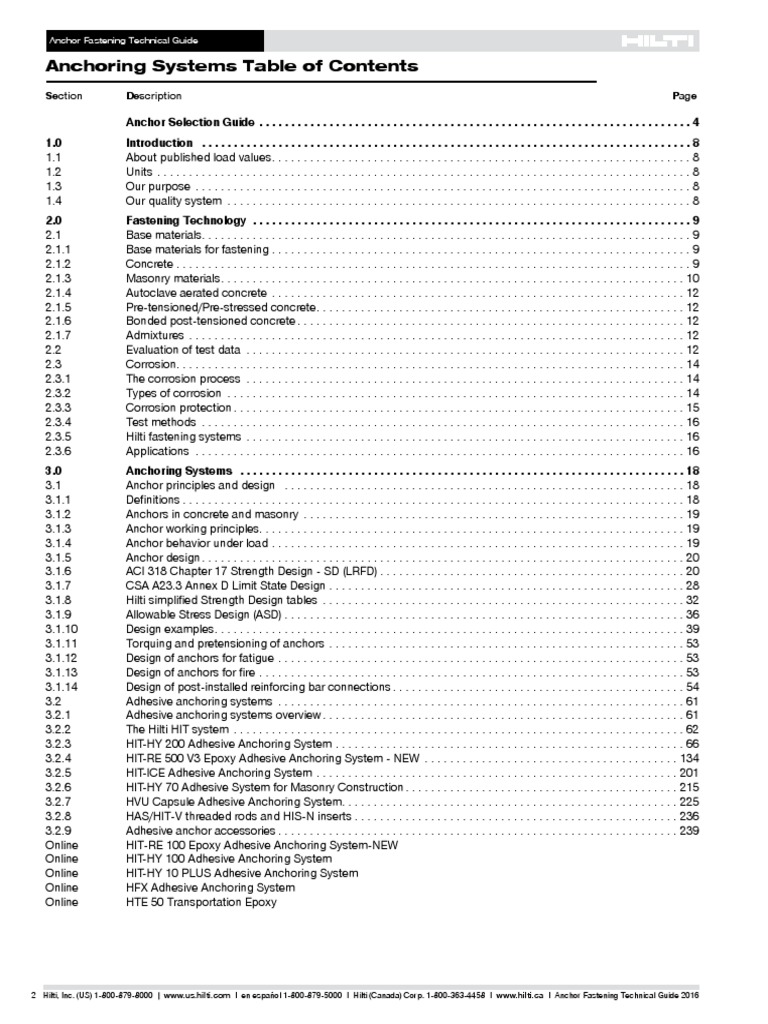 Anchoring Systems Table of Contents: Section Description | PDF | Civil ...