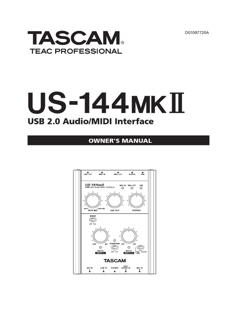 TASCAM US-144MKII Owner's Manual | PDF | Microphone | Usb