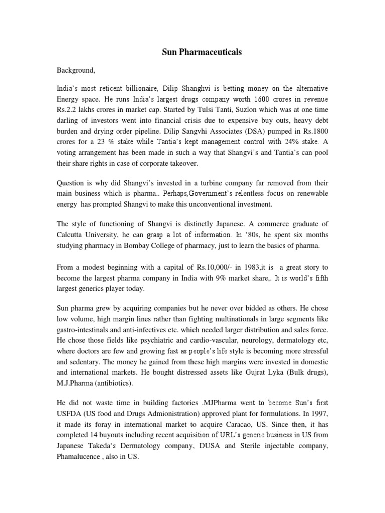 Sun Pharma: Growth and Strategy Insights | PDF | Pharmaceutical | Economies