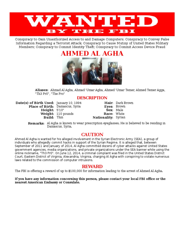 FBI "Wanted" Poster: Syrian Electronic Army Hackers | PDF | Security ...