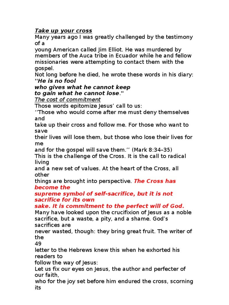 Embracing the Cross: A Call to Commitment | PDF | Crucifixion ...