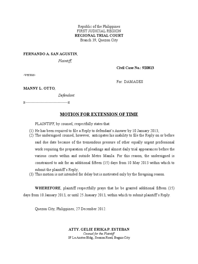 Motion For Extension of Time | PDF | Government Institutions | Separation Of Powers