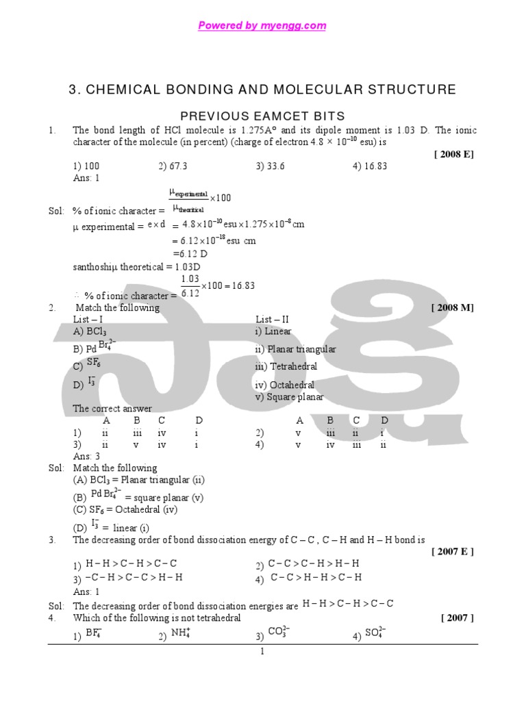 3.chemical Bonding and Molecular Structure - 42-71 | PDF | Ionic ...
