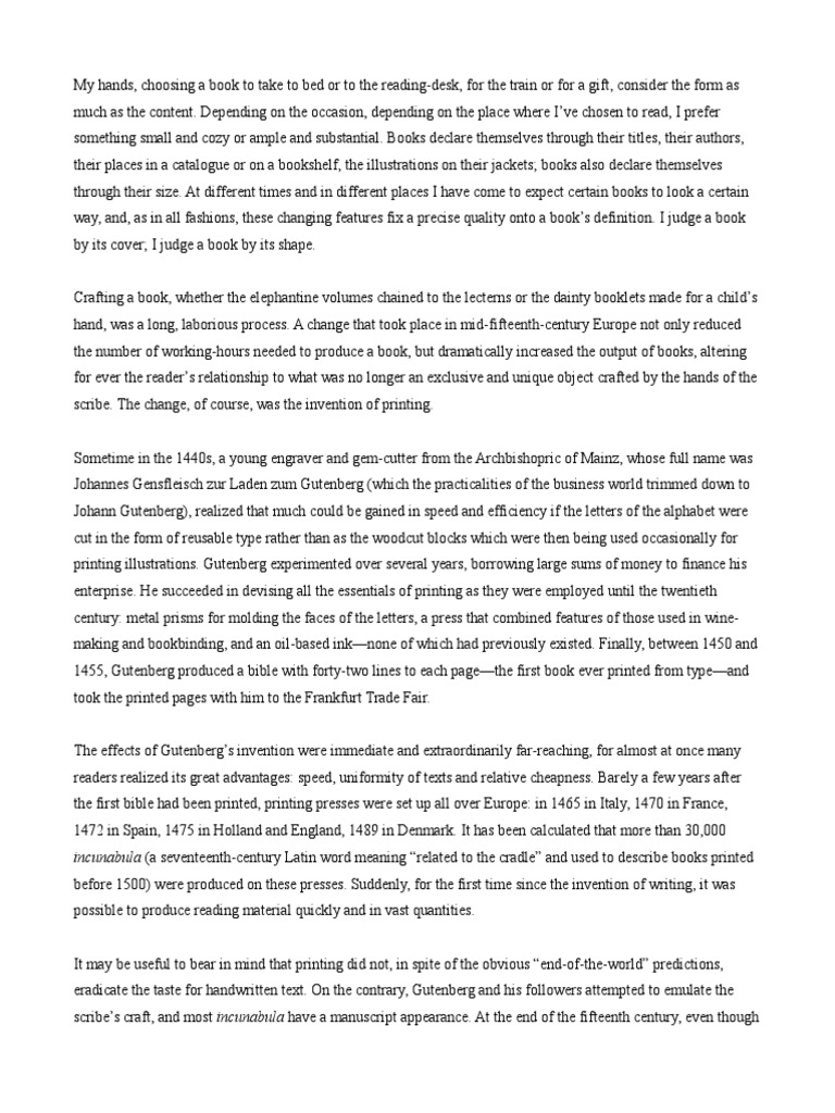 The Shape of The Book Exerpt | PDF | Johannes Gutenberg | Books