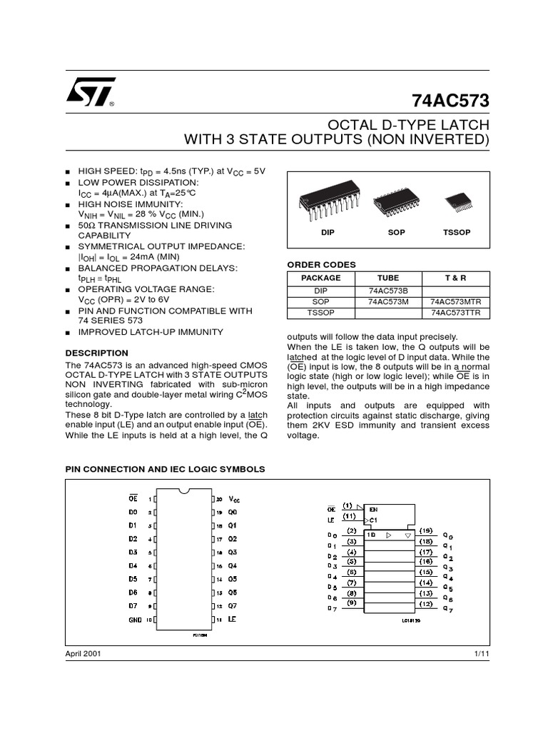 Octal D-Type Latch With 3 State Outputs (Non Inverted) : Order Codes ...