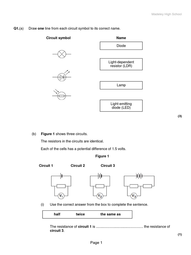 60 Mins Current Electricity Exam Qs ED With Answers | PDF | Voltage ...