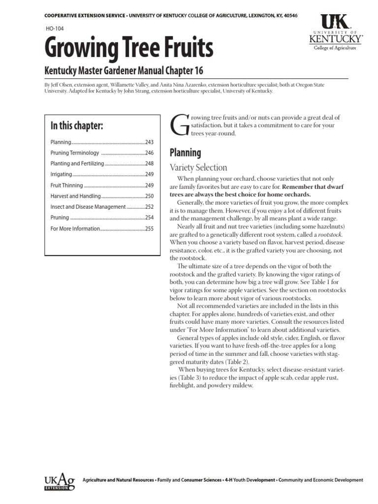 Growing Tree Fruits: Kentucky Master Gardener Manual Chapter 16 | PDF ...