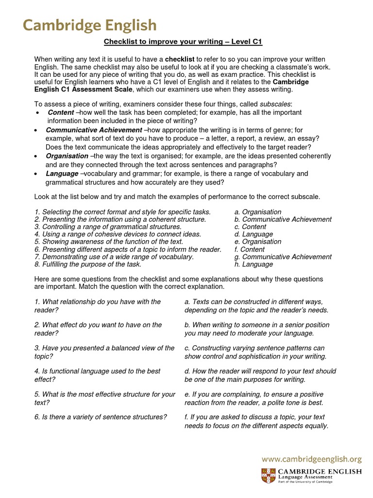 286979 Improve Your English Checklist c1 | Phrase | English Language