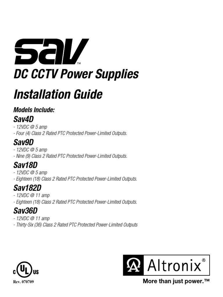 DC CCTV Power Supplies Installation Guide: Sav4D Sav9D Sav18D Sav182D ...
