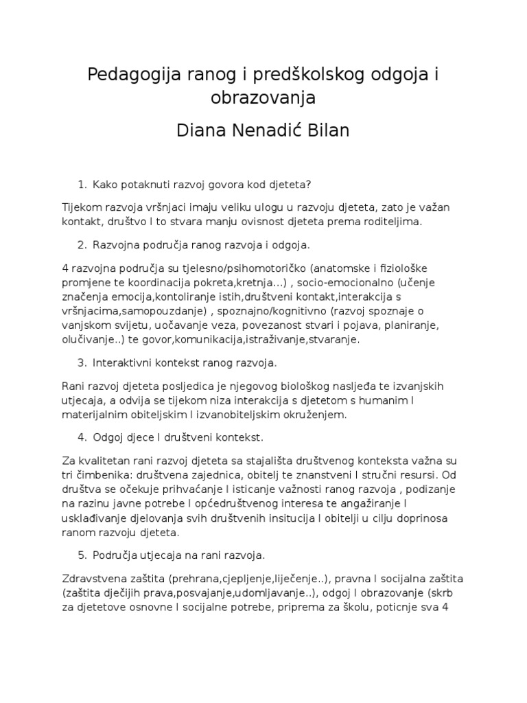 Pedagogija Ranog I Predškolskog Odgoja I Obrazovanja | PDF