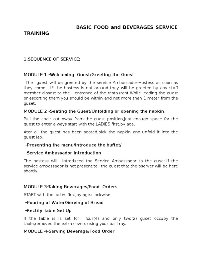 Basic Food and Beverages Service Training | PDF | Cheque | Restaurants