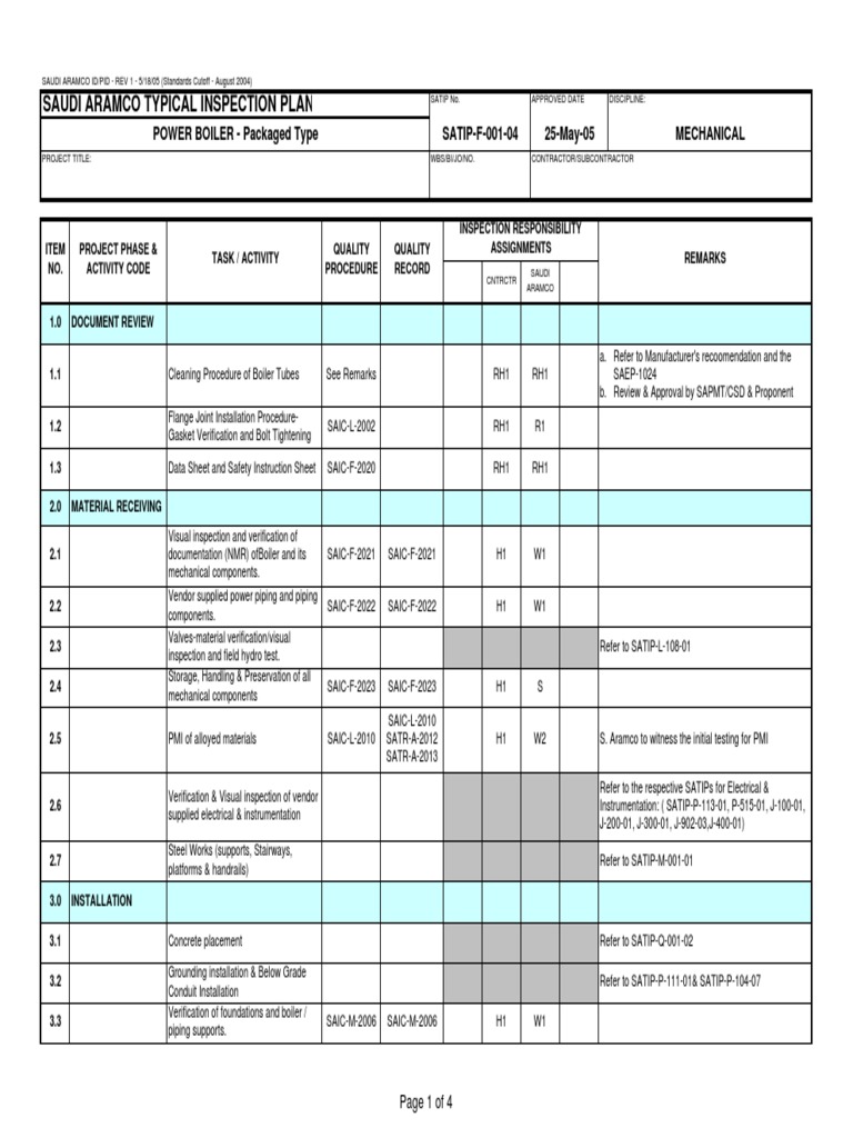 Saudi Aramco Power Boiler Inspection Plan | PDF | Pipe (Fluid ...