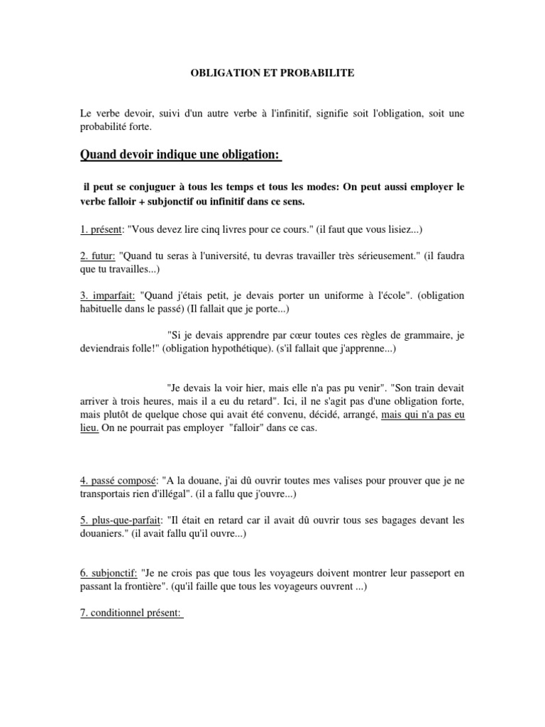 Conjugaison des verbes devoir et falloir | PDF | Verbe | Morphologie ...