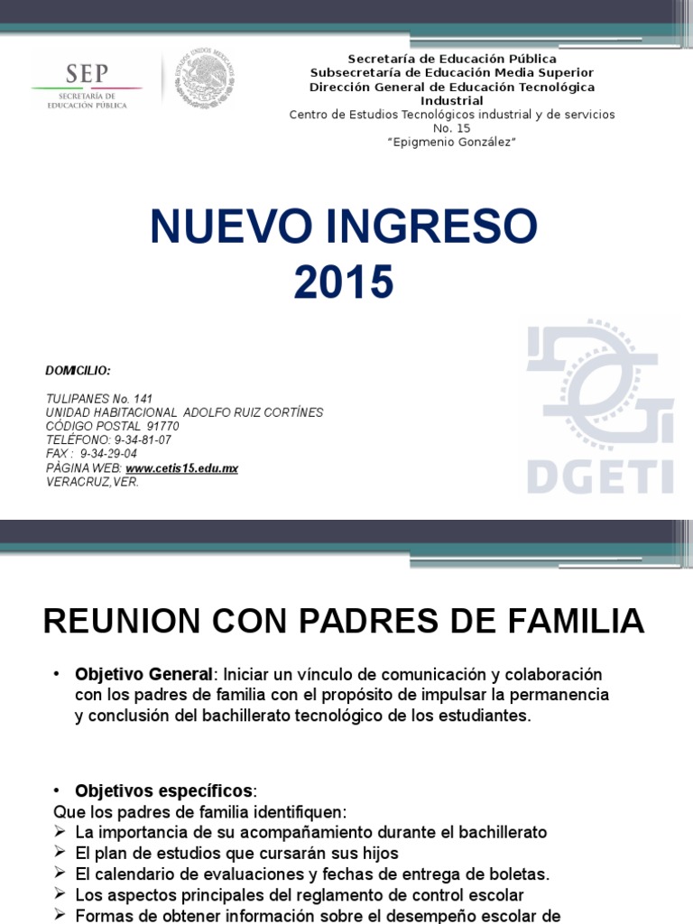 Presentación Nuevo Ingreso 2015 CETIS 15 | PDF | Abandonos de la ...