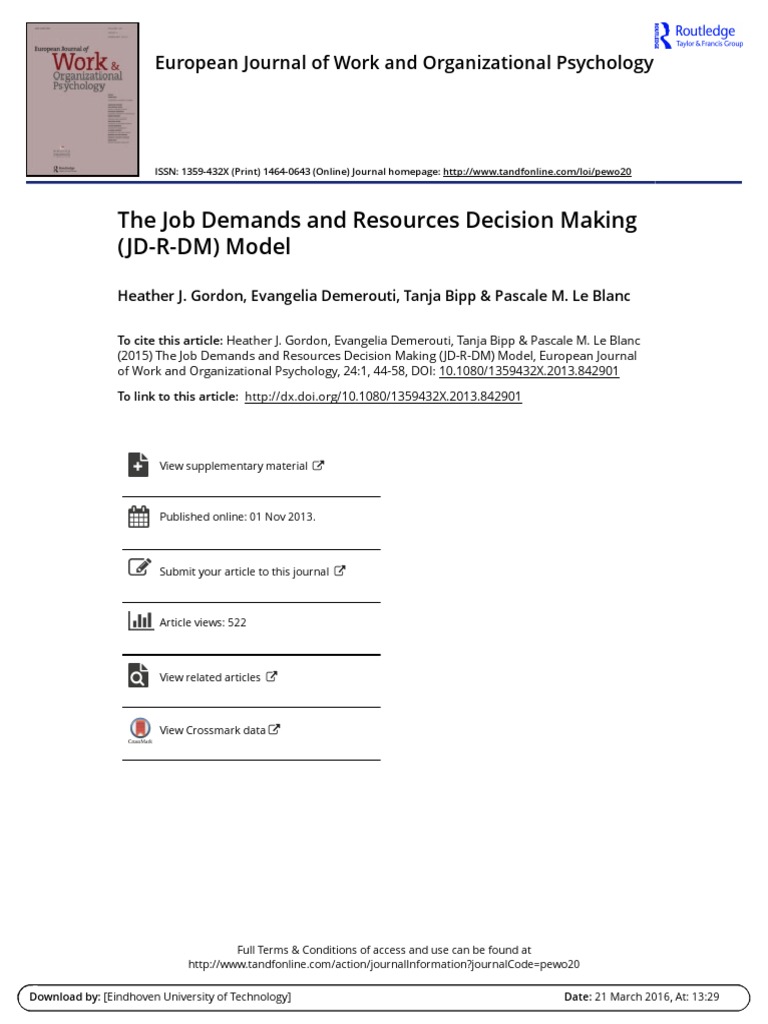 The Job Demands and Resources Decision Making (JD-R-DM) Model | PDF ...