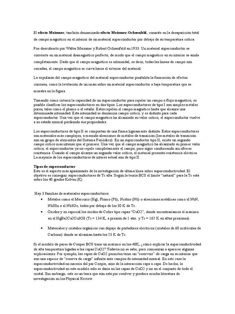 Efecto Meissner en Superconductores | PDF | Superconductividad | Física