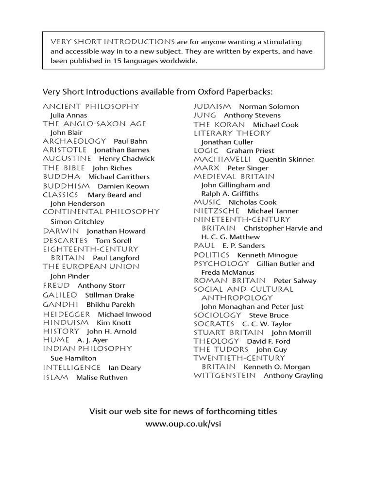 Very Short Introductions Available From Oxford Paperbacks | PDF ...