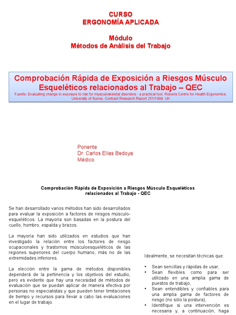 Ergonomia - Metodo QEC | PDF | Factores humanos y ergonomía | Ciencia ...