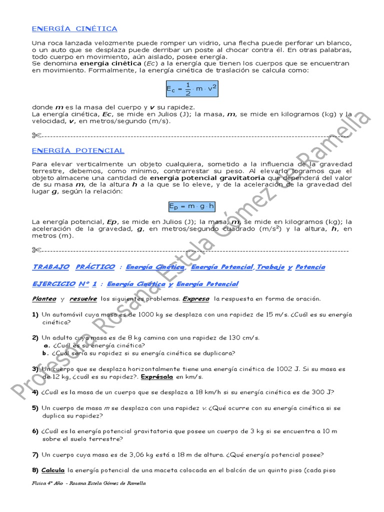 E Cinética, E Potencial, Trabajo, Potencia | PDF | Vatio | Fuerza