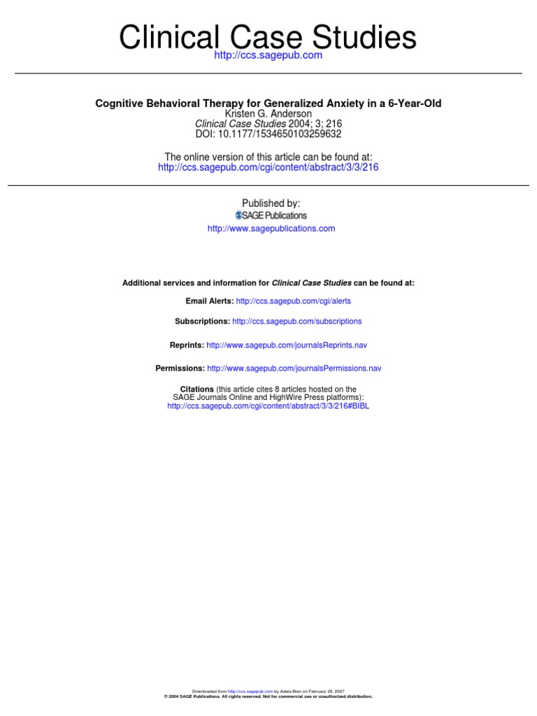 Cognitive Behavioral Therapy For Generalized Anxiety in A 6-Year-Old ...