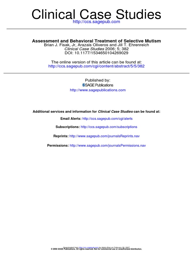 Assessment and Behavioral Treatment of Selective Mutism | PDF ...