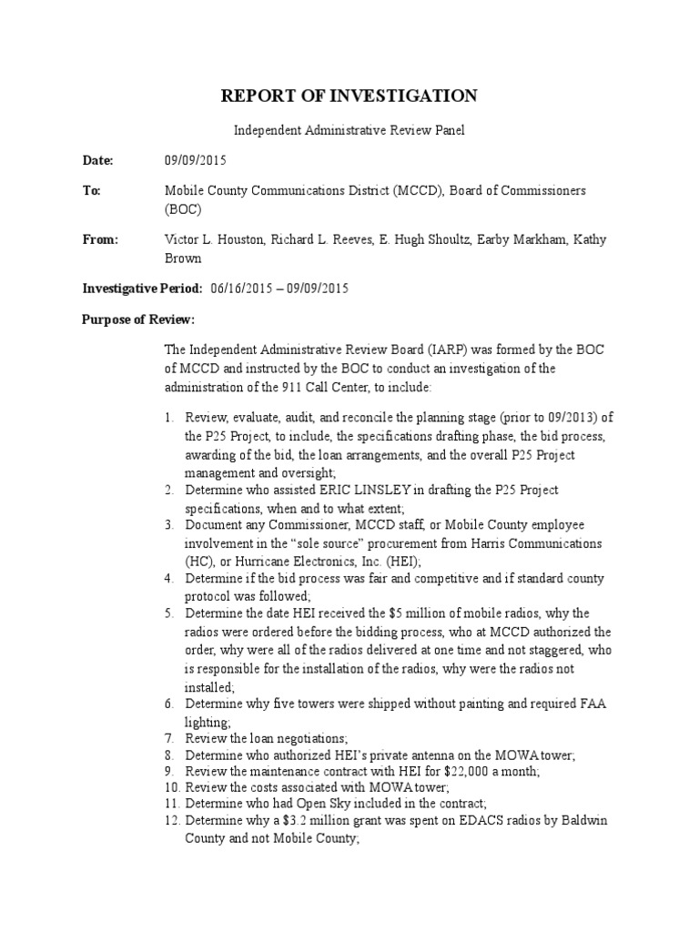 911 Board Investigative Report | PDF | Radio Industry | Business