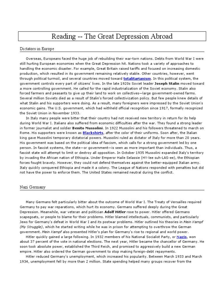 Great Depression's Global Impact | PDF | Nazi Germany | Adolf Hitler
