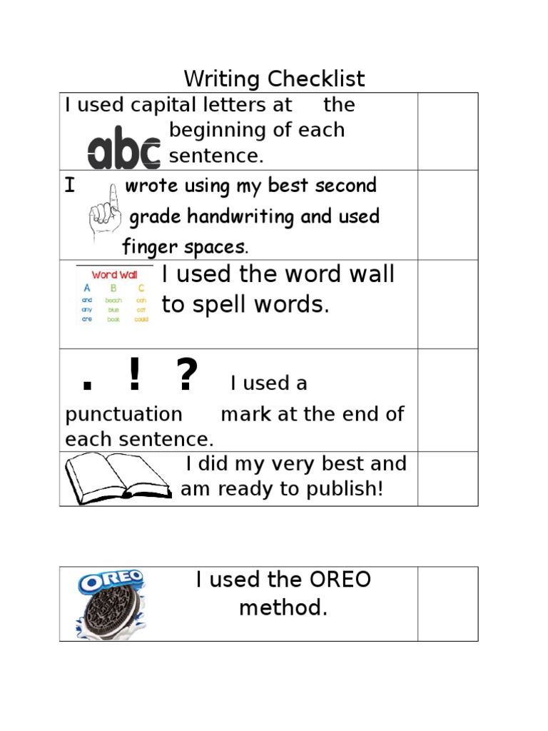 Second Grade Writing Checklist | PDF