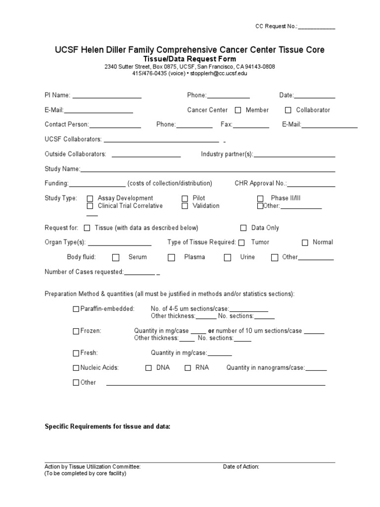 UCSF Tissue/Data Request Form | PDF | Law | Science & Mathematics