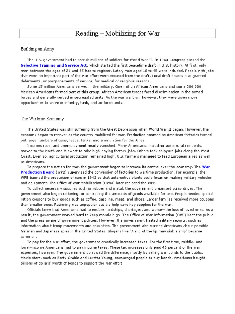 WWII Mobilization and Social Changes | PDF | Internment Of Japanese ...