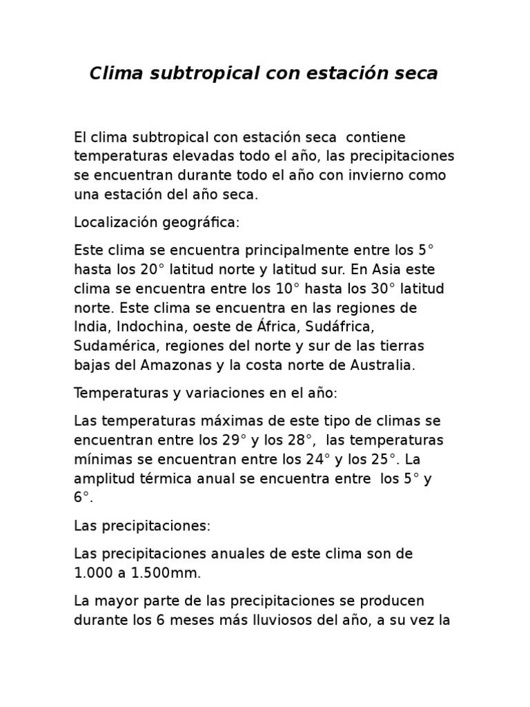 Clima subtropical con estación seca | PDF