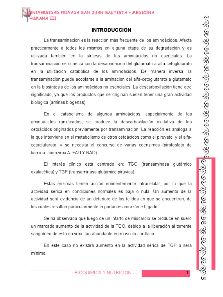 Análisis de las transaminasas TGO y TGP: su importancia clínica y métodos para su determinación ...