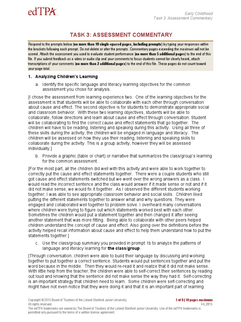 Task 3 Assessment Commentary Educational Assessment Causality