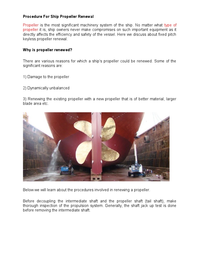 Procedure For Ship Propeller Renewal | PDF | Propeller | Wear