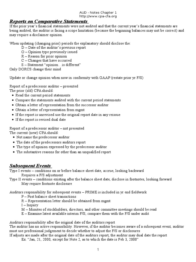 Reports On Comparative Statements: AUD - Notes Chapter 1 | PDF ...