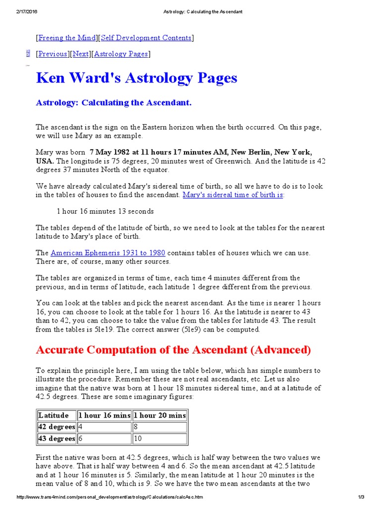Calculate Ascendant in Astrology | PDF | Minute And Second Of Arc ...