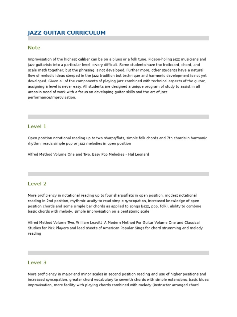 Jazz Guitar Curriculum | PDF | Jazz | Chord (Music)