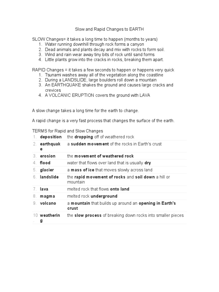 Earth: Slow and Rapid Changes Explained | PDF | Social Science ...