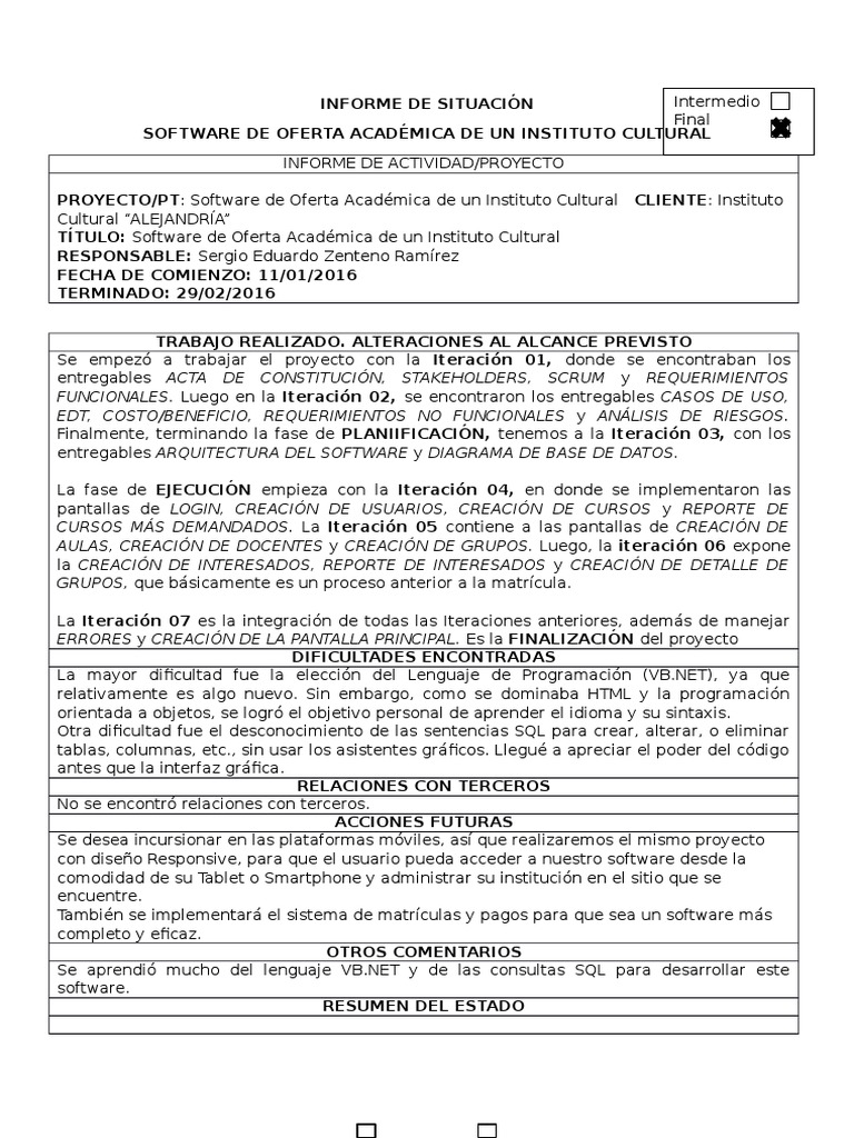 Informe Final Proyecto de Software | PDF | SQL | Software