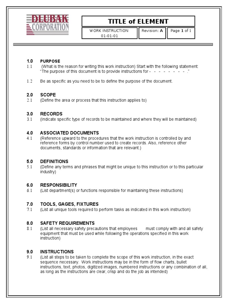 Work Instruction Template Guide | PDF