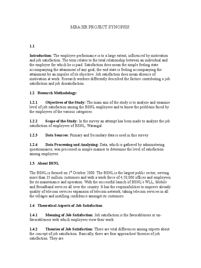 MBA Project Synopsis Format | Download Free PDF | Job Satisfaction ...