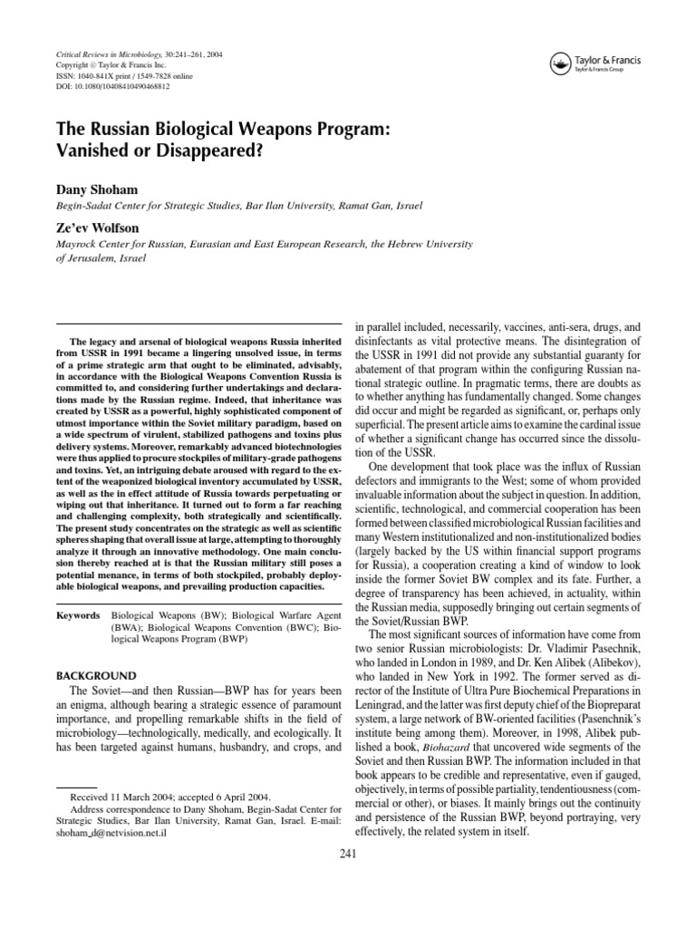 The Russian Biological Weapons Program: Vanished or Disappeared? | PDF ...