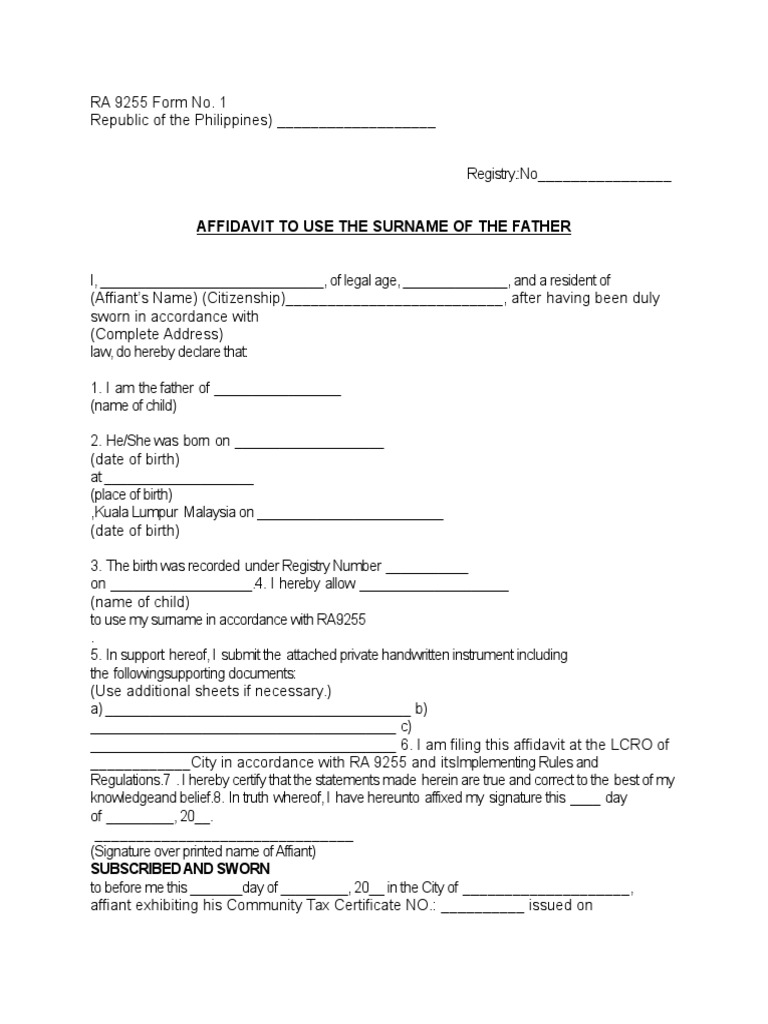 Affidavit for Child's Surname Use | PDF