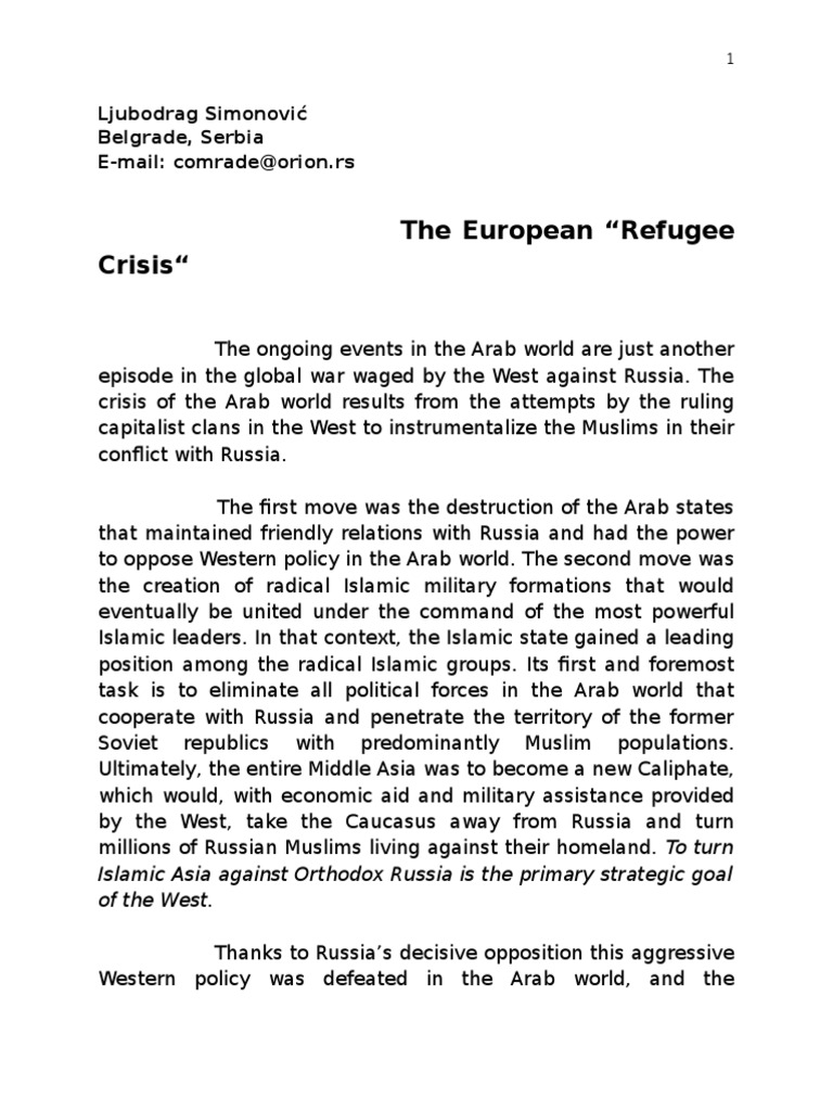 European Refugee Crisis | PDF | Soviet Union | World Politics