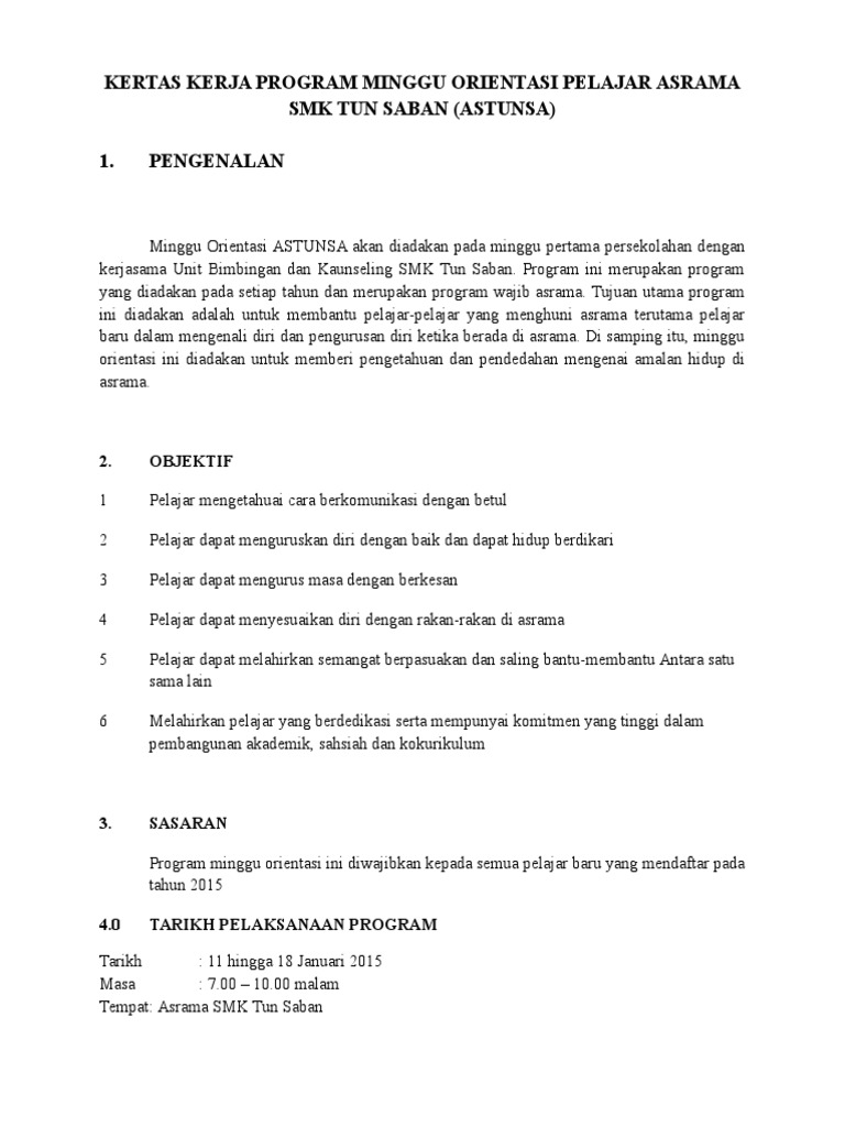 Kertas Kerja Program Minggu Orientasi Pelajar Asrama | PDF | Karier & Perkembangan | Perjalanan