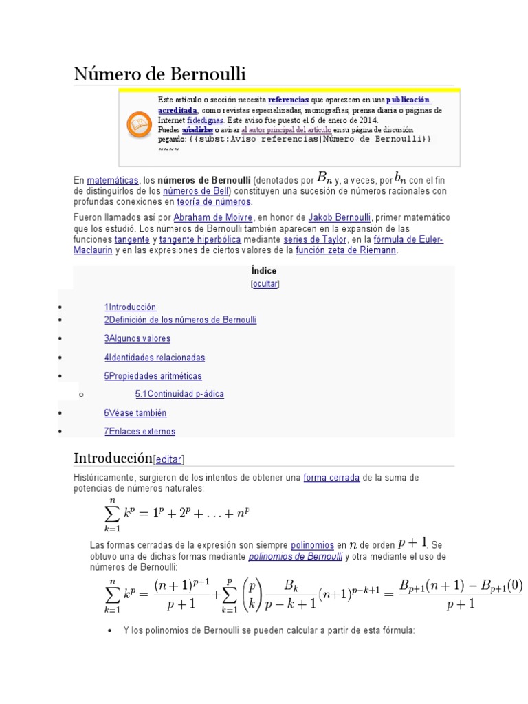 Número de Bernoulli | PDF | Teoría de los números | Matemáticas discretas