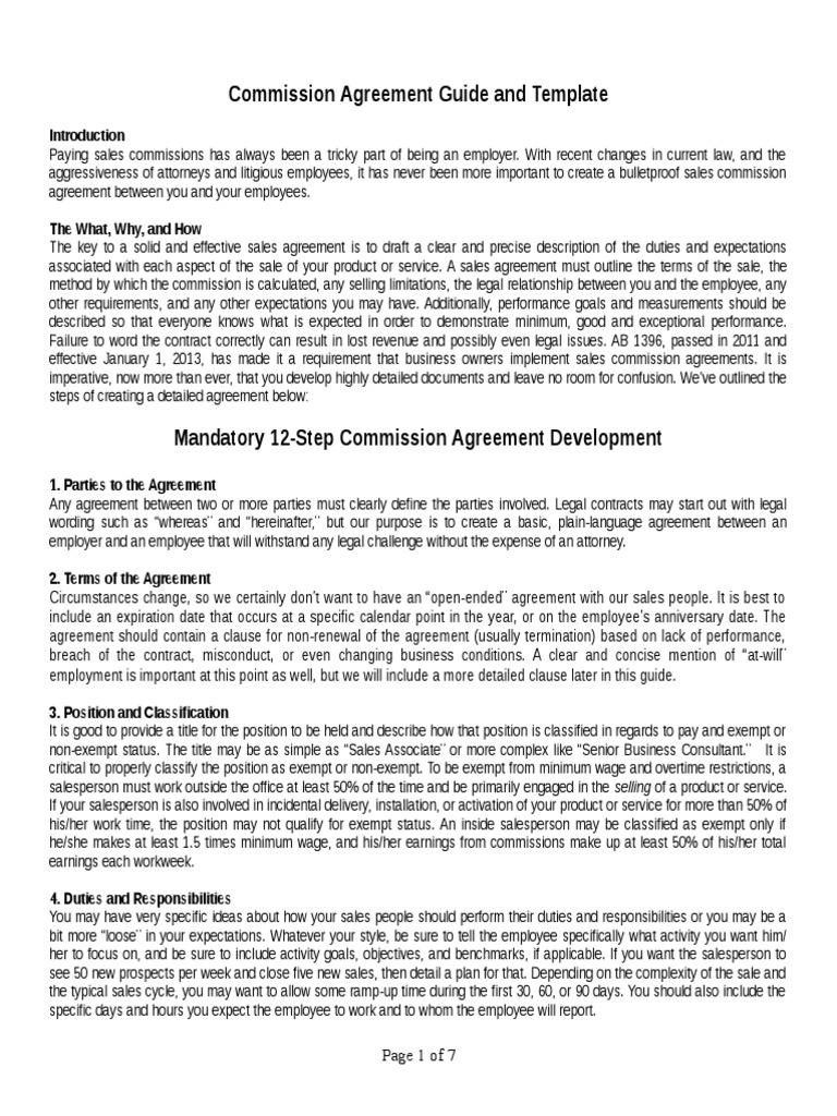 Sales Commission Agreement Template Guide | PDF | Sales | Employment