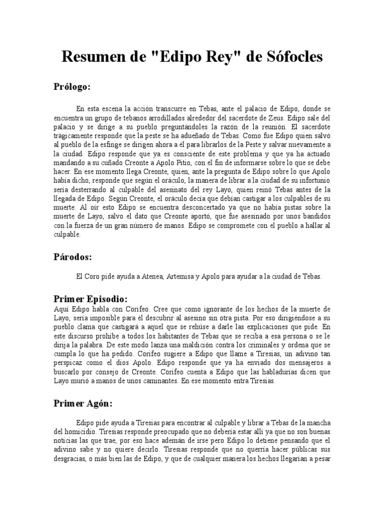 Resumen de Edipo Rey | Edipo | Sófocles