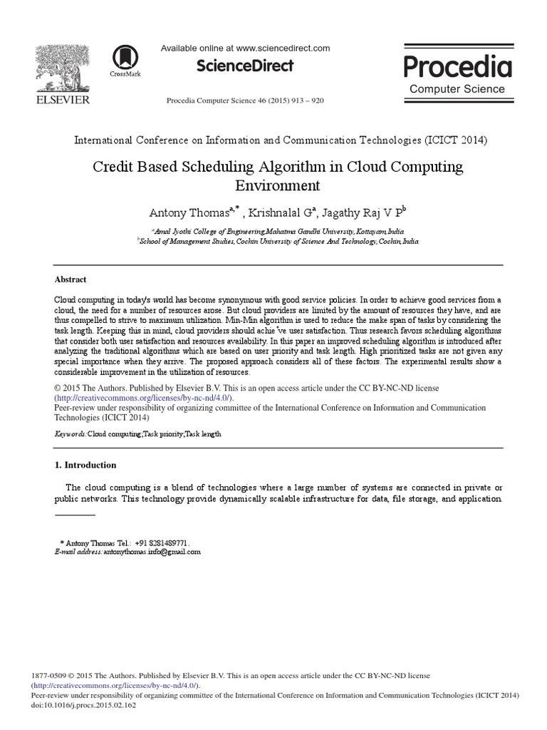 Credit Based Scheduling Algorithm in Cloud Computing Environment | PDF | Scheduling (Computing ...